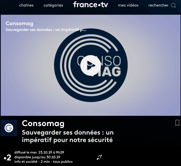 L’émission TV « Consomag » du 23 octobre consacrée à la sauvegarde des données – Continew